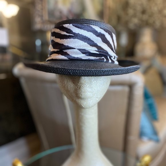 Importina | Accessories | Vintage Importina Black Straw Zebra Fabic Ban ...